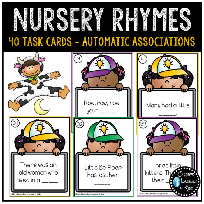 Nursery Rhyme Task Cards Automatic Associations