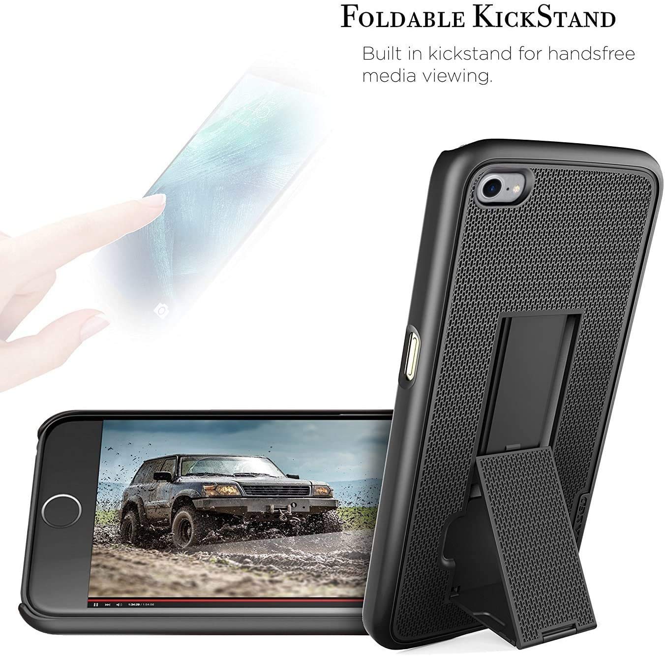 Encased DuraClip for iPhone SE Belt Clip Case (SE2 SE3 2020/2022) Slim Kickstand Cover with Swivel Holster (Black)