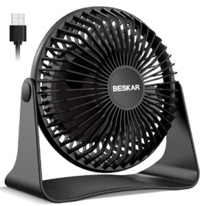 beskar usb small desk fan, portable fans with 3 speeds strong airflow, quiet operation and 360°rotate, personal table fan for home,office, bedroom - 3.9 ft cord