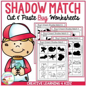 shadow matching bug cut & paste worksheets