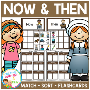 now & then / past & present sorting matching flashcard set