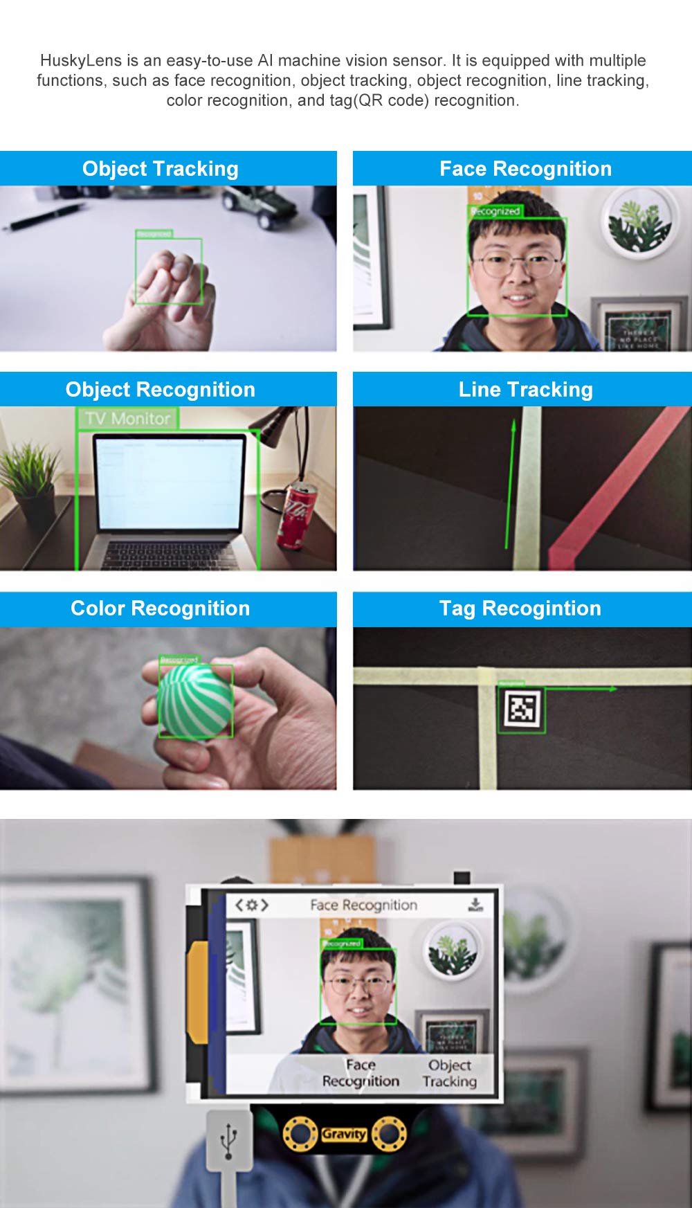 HUSKYLENS - an Easy-to-use AI Machine Vision Sensor/Smart Vision Robot Camera- Face Recognition Tracking for Raspberry Pi, Micro: bit (HUSKYLENS)