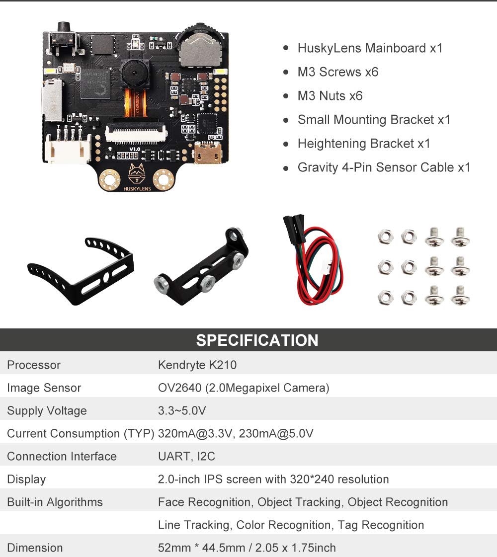 HUSKYLENS - an Easy-to-use AI Machine Vision Sensor/Smart Vision Robot Camera- Face Recognition Tracking for Raspberry Pi, Micro: bit (HUSKYLENS)