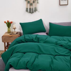 Wellboo Emerald Green Comforter Sets Queen Solid Dark Green Bedding Comforters Cotton Modern Plain Hunter Green Quilts Bedding Women Men Dark Forest Green Dorm Blankets Soft Durable Boho Green Bedding