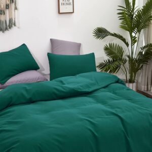 Wellboo Emerald Green Comforter Sets Queen Solid Dark Green Bedding Comforters Cotton Modern Plain Hunter Green Quilts Bedding Women Men Dark Forest Green Dorm Blankets Soft Durable Boho Green Bedding