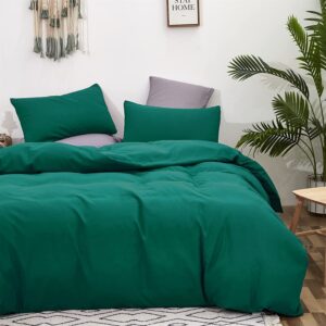 Wellboo Emerald Green Comforter Sets Queen Solid Dark Green Bedding Comforters Cotton Modern Plain Hunter Green Quilts Bedding Women Men Dark Forest Green Dorm Blankets Soft Durable Boho Green Bedding