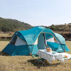 UNP Camping Tent 10-Person-Family Tents, Parties, Music Festival Tent, Big, Easy Up, 5 Large Mesh Windows, Double Layer, 2 Room, Waterproof, Weather Resistant, 18ft x 9ft x78in