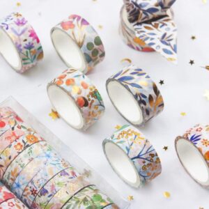 YUBBAEX Floral Gold Washi Tape Set VSCO Foil Masking Tape Decorative for Arts, DIY Crafts, Journal Supplies, Planners, Scrapbook, Card/Gift Wrapping -8/15mm- (Blooming 18 Rolls)