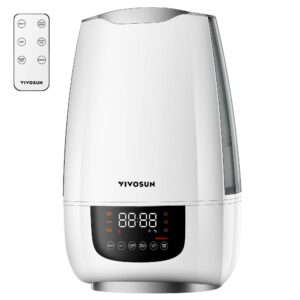 vivosun cool mist humidifier, 6l quiet ultrasonic humidifier for bedroom (customized humidity, remote control, sleep mode & auto shut off, 360° nozzle) white