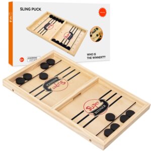 bakam super fast sling puck game, portable table hockey game for kids and adults, tabletop slingshot games toys for boys and girls, desktop sport board game for family game night fun (large winner)