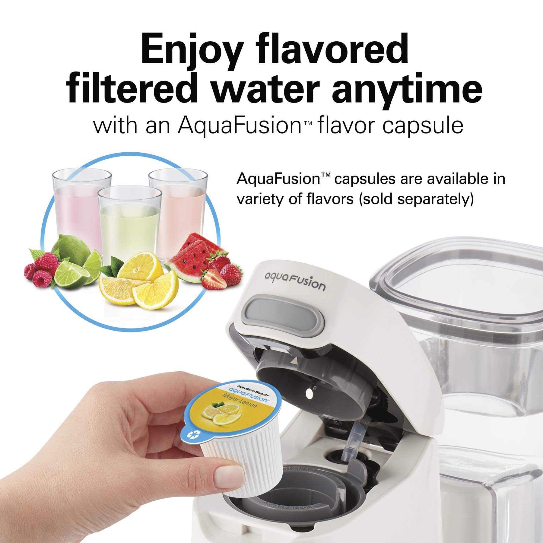 Hamilton Beach AquaFusion Electric Countertop Water Purifier & Filter 64 oz. Pitcher, Compatible with Flavor Capsules, White (87320)