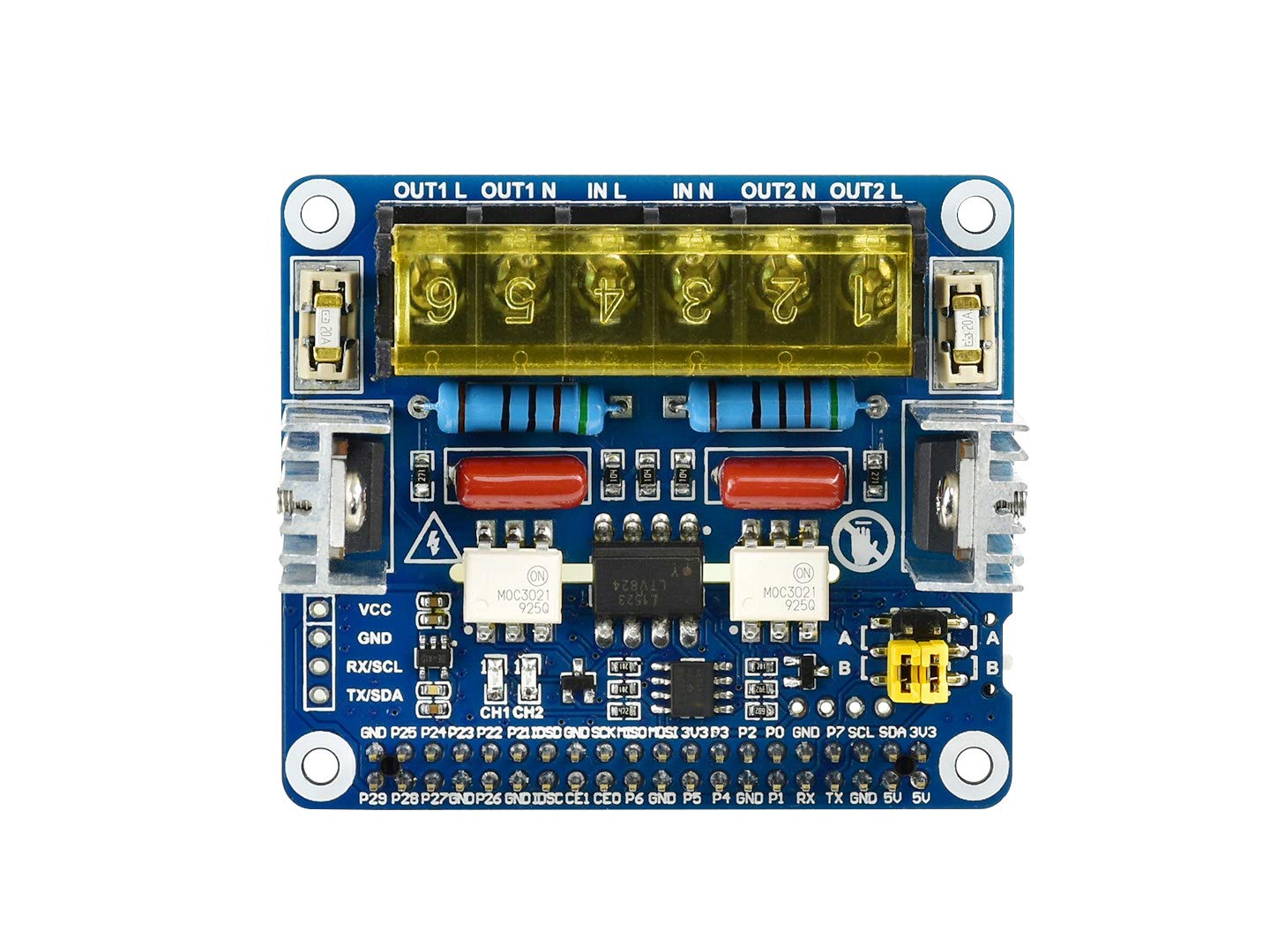 Waveshare Dual Channels Bidirectional Triac HAT for Raspberry Pi Integrated MCU with Commands Control UART / I2C