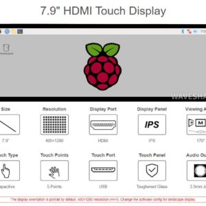 Waveshare 7.9inch Capacitive Touch Screen LCD Compatible with Raspberry Pi 5/4B/3B+/3A+/2B/B+/A+/Zero/Zero W/WH/Zero 2W CM3+/4 400×1280 Resolution HDMI IPS Supports Jetson Nano/Windows