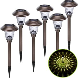 solar pathway lights outdoor, 6 pack metal glass solar garden lights led decorative solar walkway lights landscape lighting for driveway, patio, lawn, yard