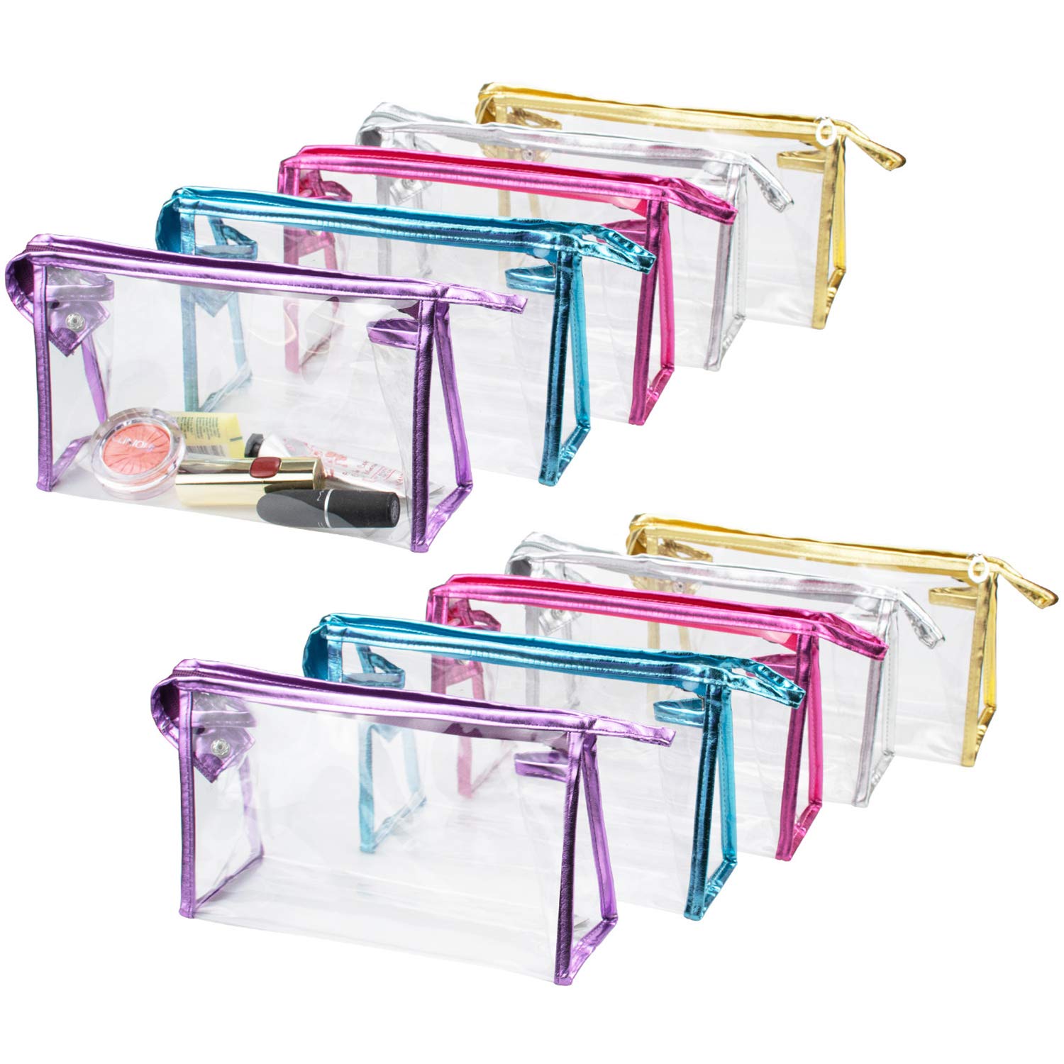 Hedume 10 Pcs Transparent Waterproof Cosmetic Bag, PVC Clear Makeup Organizing Bags With Zipper Perfect for Bathroom, Travel