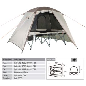 Timber Ridge 2 Person Quick Setup Full Fly Cot Tent, Tan, 80"X50"X47" (WF-7447)