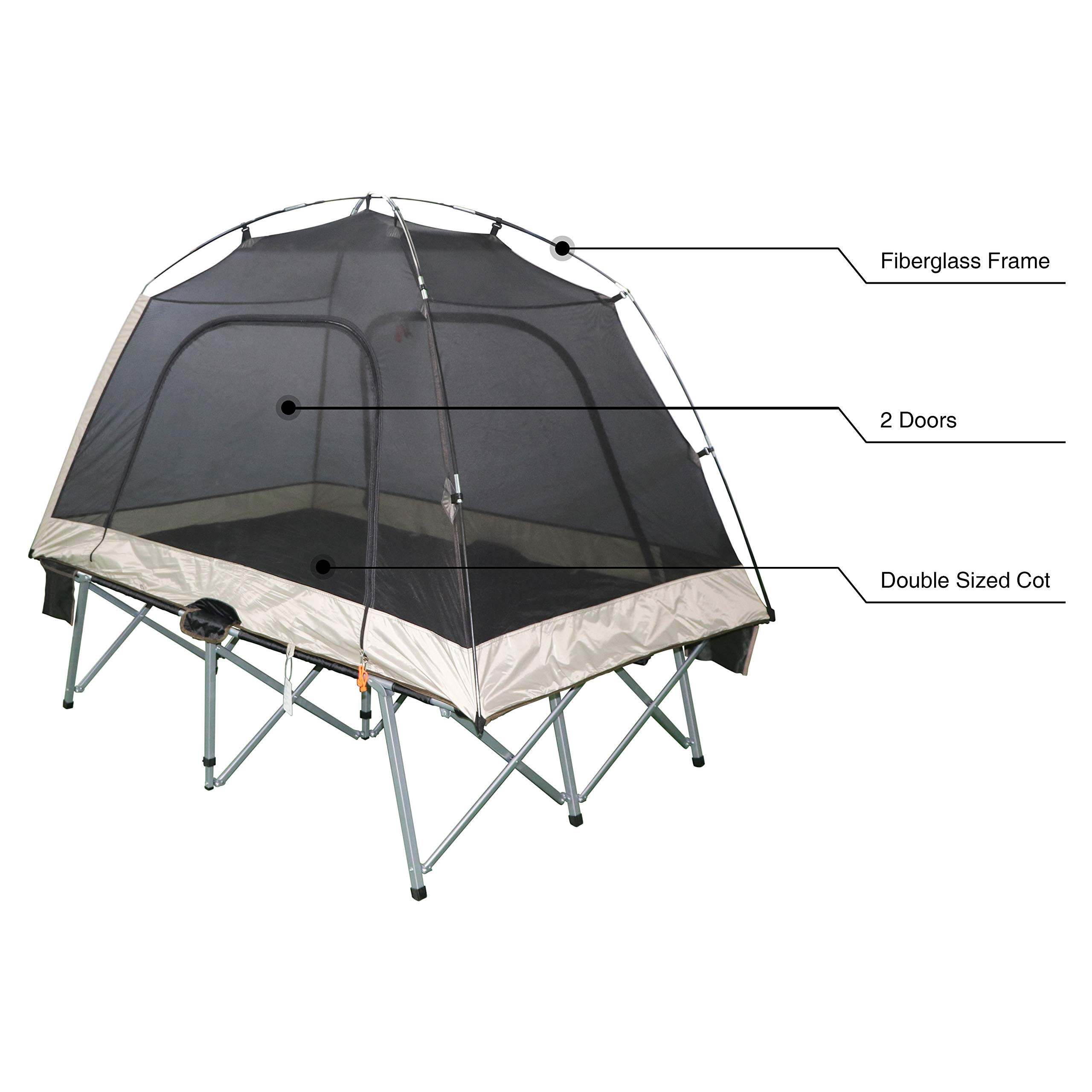 Timber Ridge 2 Person Quick Setup Full Fly Cot Tent, Tan, 80"X50"X47" (WF-7447)