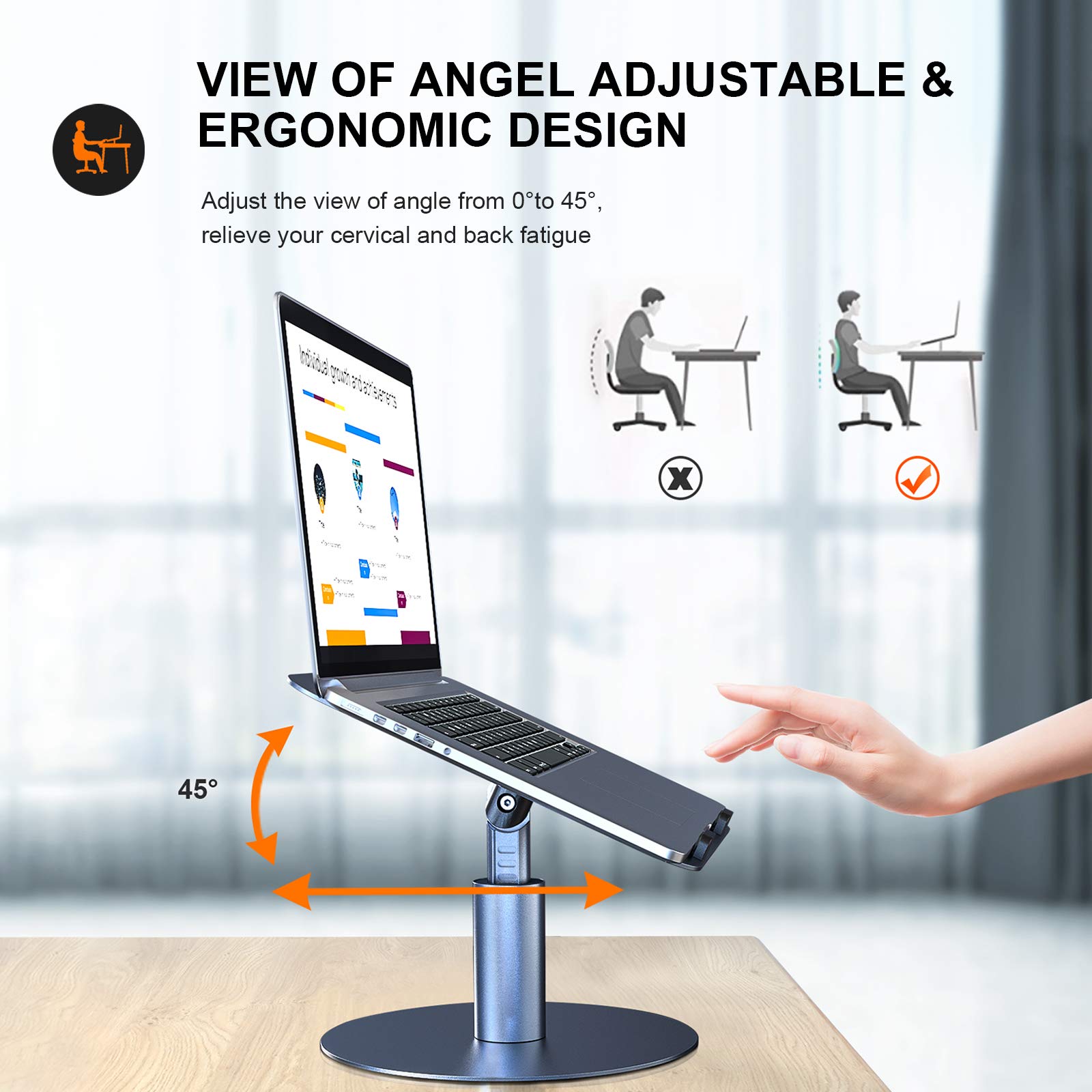 YoFeW Adjustable Laptop Stand, Aluminum Laptop Riser, Multi-Angle Height Adjustable 360°Rotation Computer Stand Desktop Holder Compatible with Mac MacBook Pro Air, Lenovo, Dell XPS, HP(10-17"),Gray