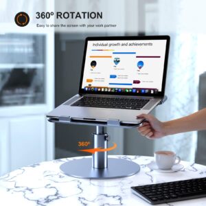 YoFeW Adjustable Laptop Stand, Aluminum Laptop Riser, Multi-Angle Height Adjustable 360°Rotation Computer Stand Desktop Holder Compatible with Mac MacBook Pro Air, Lenovo, Dell XPS, HP(10-17"),Gray