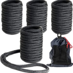 Young Marine Double Braided Nylon Dock Lines Rope，3/8 Inch x 15FT Dock Line with 12 Inch Eyelet for Mooring Boats, Black，4 Pack