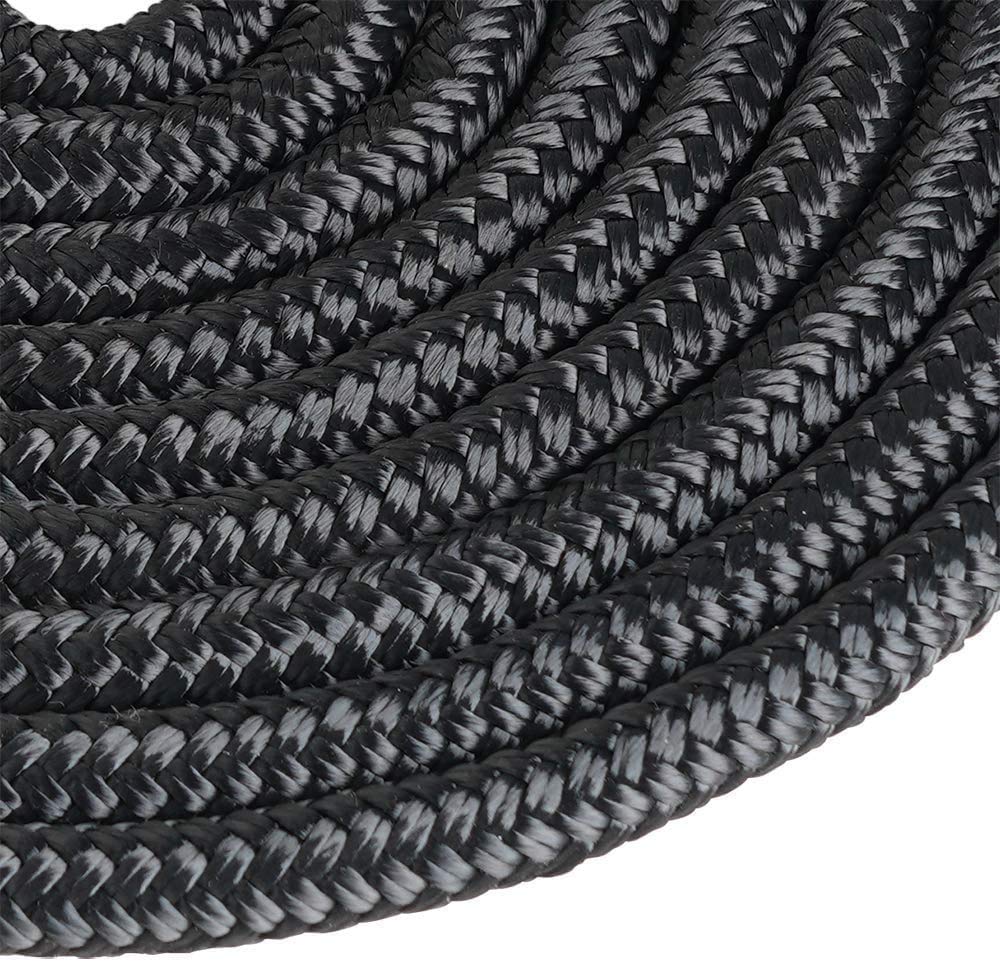 Young Marine Double Braided Nylon Dock Lines Rope，3/8 Inch x 15FT Dock Line with 12 Inch Eyelet for Mooring Boats, Black，4 Pack