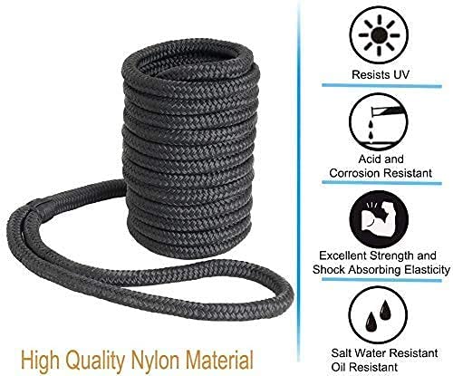 Young Marine Double Braided Nylon Dock Lines Rope，3/8 Inch x 15FT Dock Line with 12 Inch Eyelet for Mooring Boats, Black，4 Pack