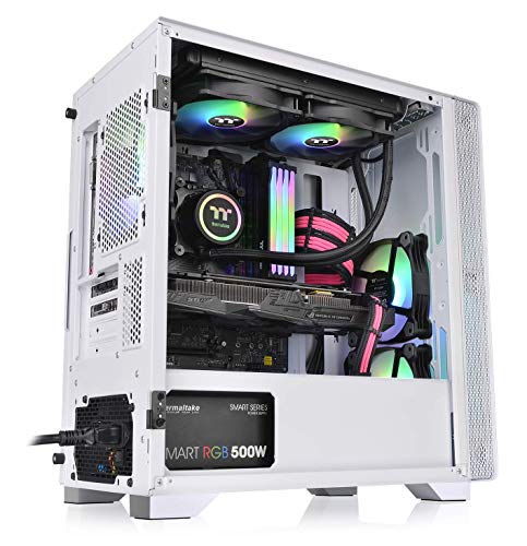 Thermaltake S100 Tempered Glass Snow Edition Micro-ATX mini-Tower Computer Case with 120mm Rear Fan Pre-Installed CA-1Q9-00S6WN-00, White