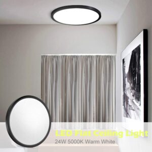 12 Inch 24W Flush Mount LED Ceiling Light Fixture, 5000K Daylight White, 3200LM, Flat Round Ceiling Light Fixture, 240W Equivalent Black Ceiling Lamp for Closets, Kitchens, Stairwells, Bedrooms.etc.