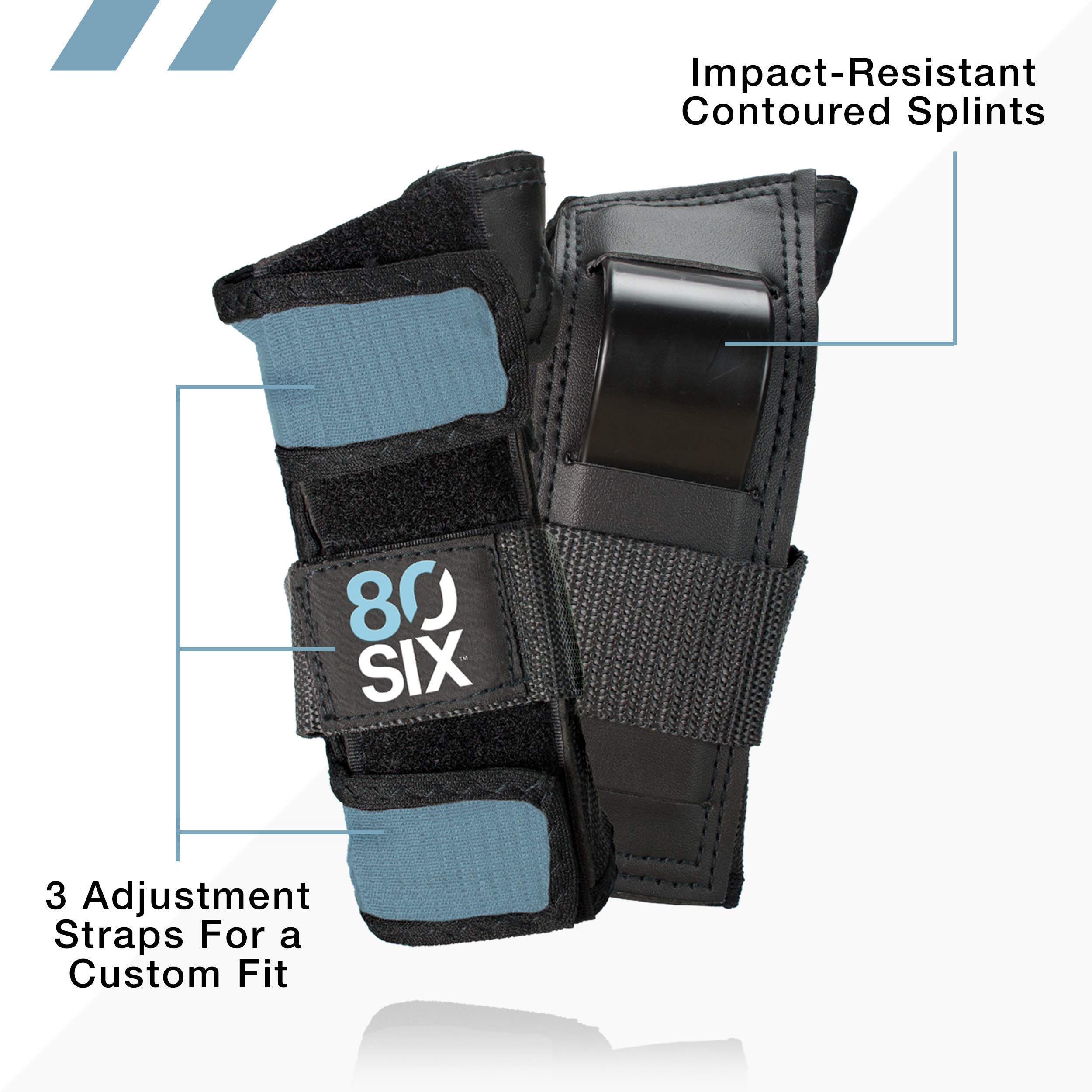 80Six Pad Set with Wristguards, Elbow Pads, and Knee Pads for Kids, Stone Blue, Small / Medium - Ages 8+