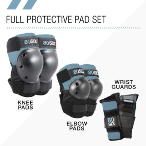 80Six Pad Set with Wristguards, Elbow Pads, and Knee Pads for Kids, Stone Blue, Small / Medium - Ages 8+