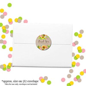 Sunflower and Peony Thank You Customer Appreciation Sticker Labels for Small Businesses, 60 1.5" Circle Stickers by AmandaCreation, Great for Envelopes, Postcards, Direct Mail, & More!