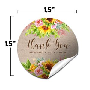 Sunflower and Peony Thank You Customer Appreciation Sticker Labels for Small Businesses, 60 1.5" Circle Stickers by AmandaCreation, Great for Envelopes, Postcards, Direct Mail, & More!