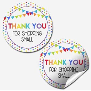 rainbow banner thank you for shopping small customer appreciation sticker labels for small businesses, 60 1.5" circle stickers by amandacreation, great for envelopes, postcards, direct mail, & more!