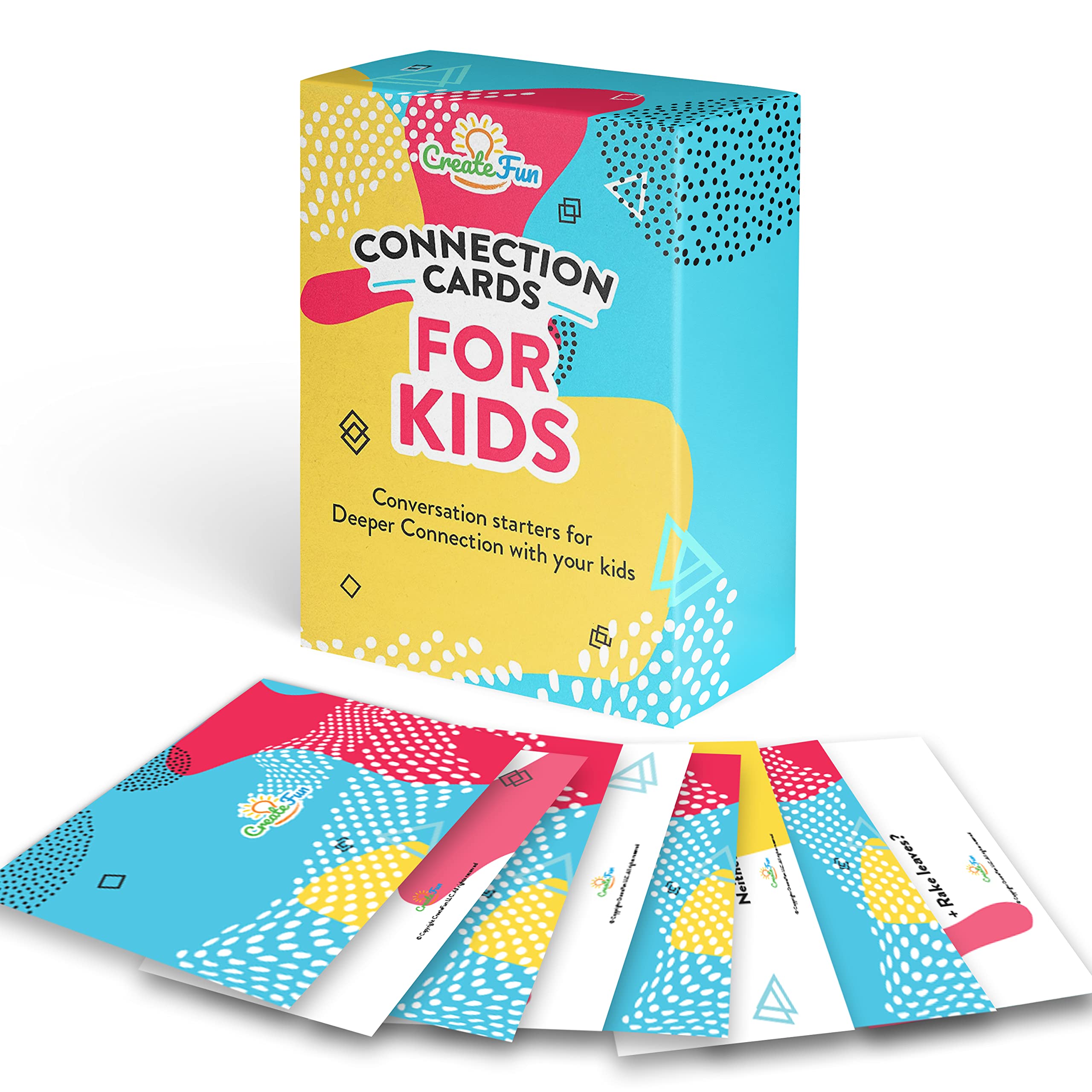 CreateFun Connection Cards for Kids - 101 Family Conversation Starters for a Deeper Connection - Engaging and Fun Conversation Cards for Ages 3 and Up to Help Improve Self-Confidence and Family Bond