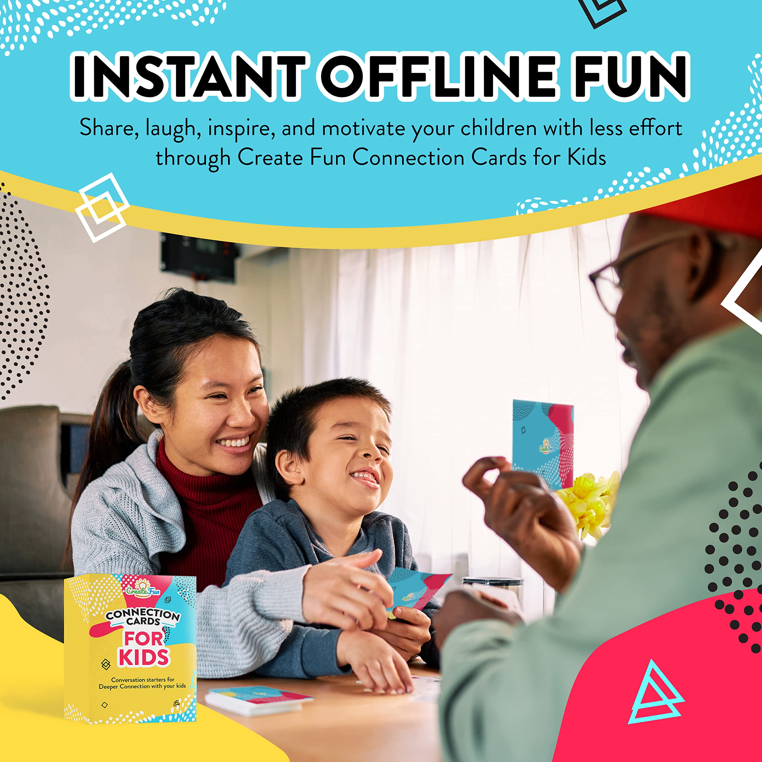 CreateFun Connection Cards for Kids - 101 Family Conversation Starters for a Deeper Connection - Engaging and Fun Conversation Cards for Ages 3 and Up to Help Improve Self-Confidence and Family Bond