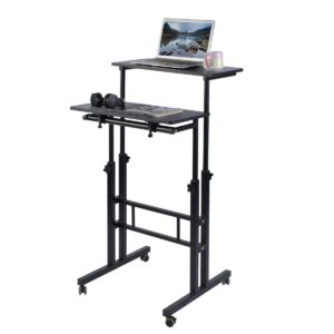 aiz adjustable desk with rolling wheels, portable laptop table for standing or sitting, home office computer workstation for adults or children,black