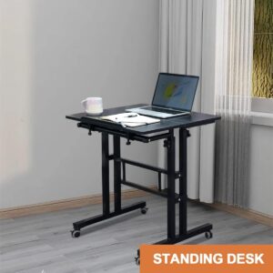 AIZ Adjustable Desk with Rolling Wheels, Portable Laptop Table for Standing or Sitting, Home Office Computer Workstation for Adults or Children,Black