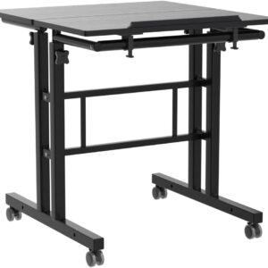 AIZ Adjustable Desk with Rolling Wheels, Portable Laptop Table for Standing or Sitting, Home Office Computer Workstation for Adults or Children,Black