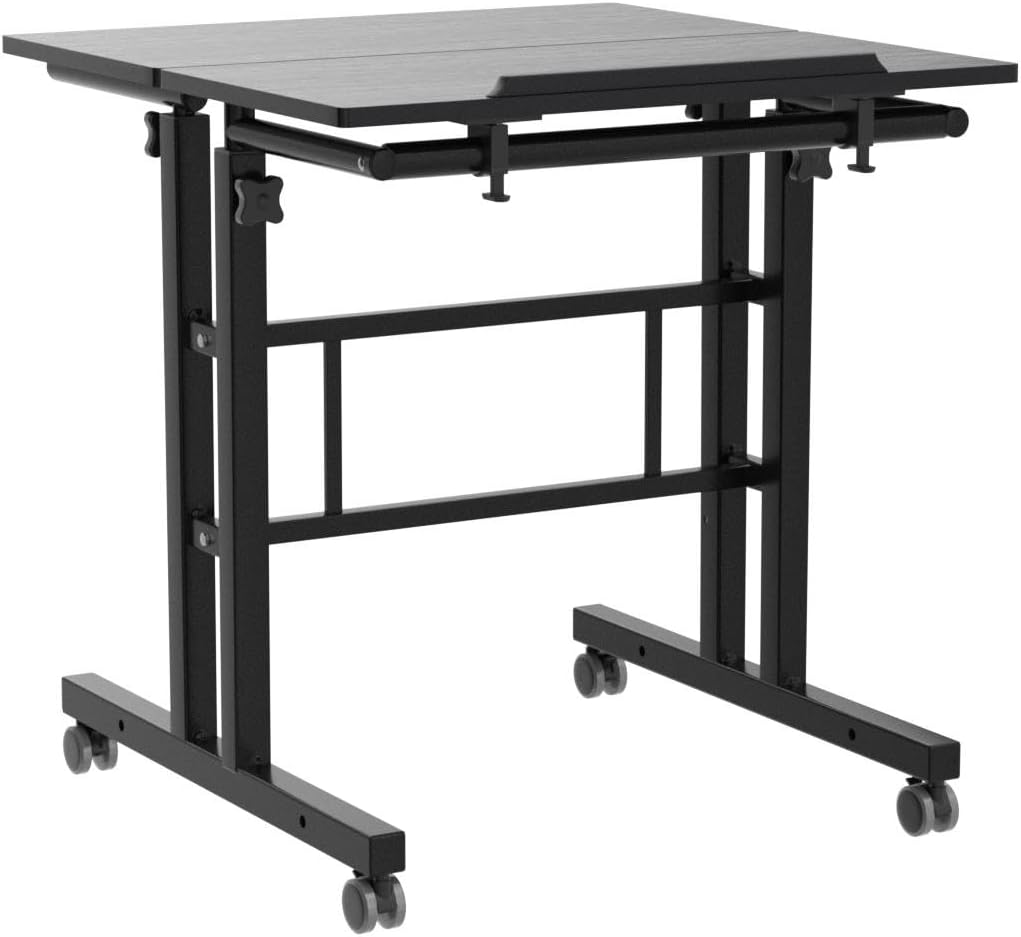 AIZ Adjustable Desk with Rolling Wheels, Portable Laptop Table for Standing or Sitting, Home Office Computer Workstation for Adults or Children,Black