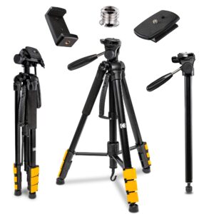 kodak photogear 2-in-1 tripod & monopod | lightweight 70” 4-section flip-lock aluminum tripod converts to 64.5” monopod | quickrelease plates 3-way swivel head bubble level bonus tripod e-guide & case