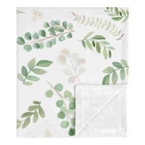 sweet jojo designs floral leaf baby girl receiving security swaddle blanket for newborn or toddler nursery car seat stroller soft minky - green white boho watercolor botanical woodland tropical garden