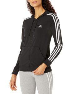 adidas women's essentials single jersey 3-stripes full-zip hoodie, black/white, small