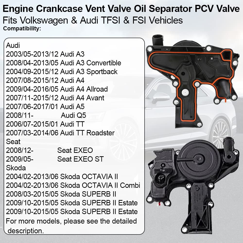 Dasbecan PCV Valve Engine Crankcase Vent Oil Separator Breather Hose Kit Compatible with Audi A3 A4 A5 Q5 TT VW Beetle CC Jetta Passat Tiguan Seat Skoda Replaces# 06H103495 06H103495B