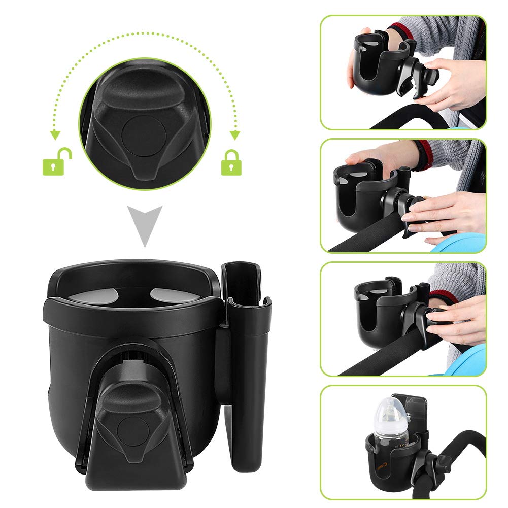 Accmor Stroller Cup Holder with Phone Holder, Bike Cup Holder, Universal Cup Holder for Uppababy Nuna Doona Strollers, 2-in-1 Cup Phone Holder for Stroller, Bike, Wheelchair, Walker, Scooter