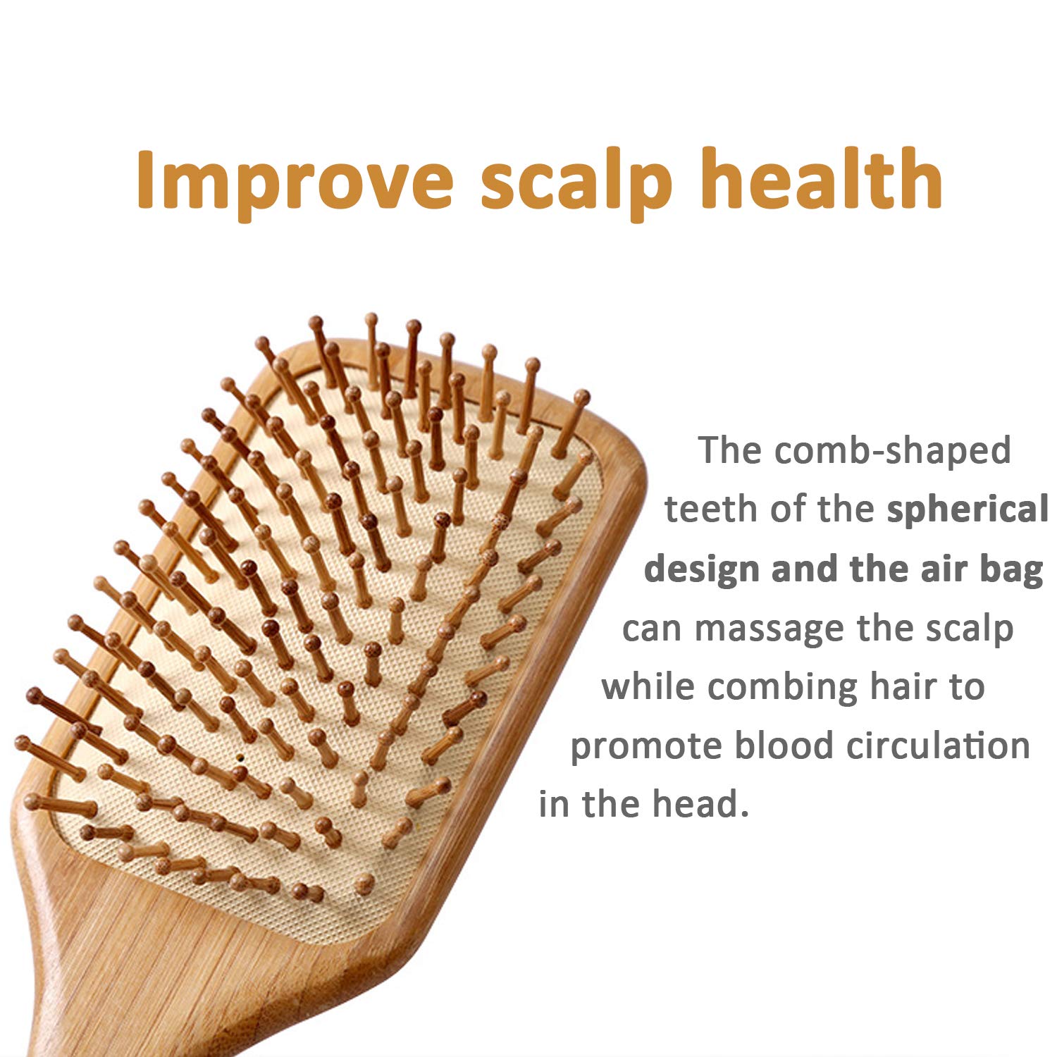 Paddle brush, hair brush, Made of pure natural bamboo, no paint coating, massage the scalp while combing hair to promote blood circulation, prevent static electricity (1pcs)