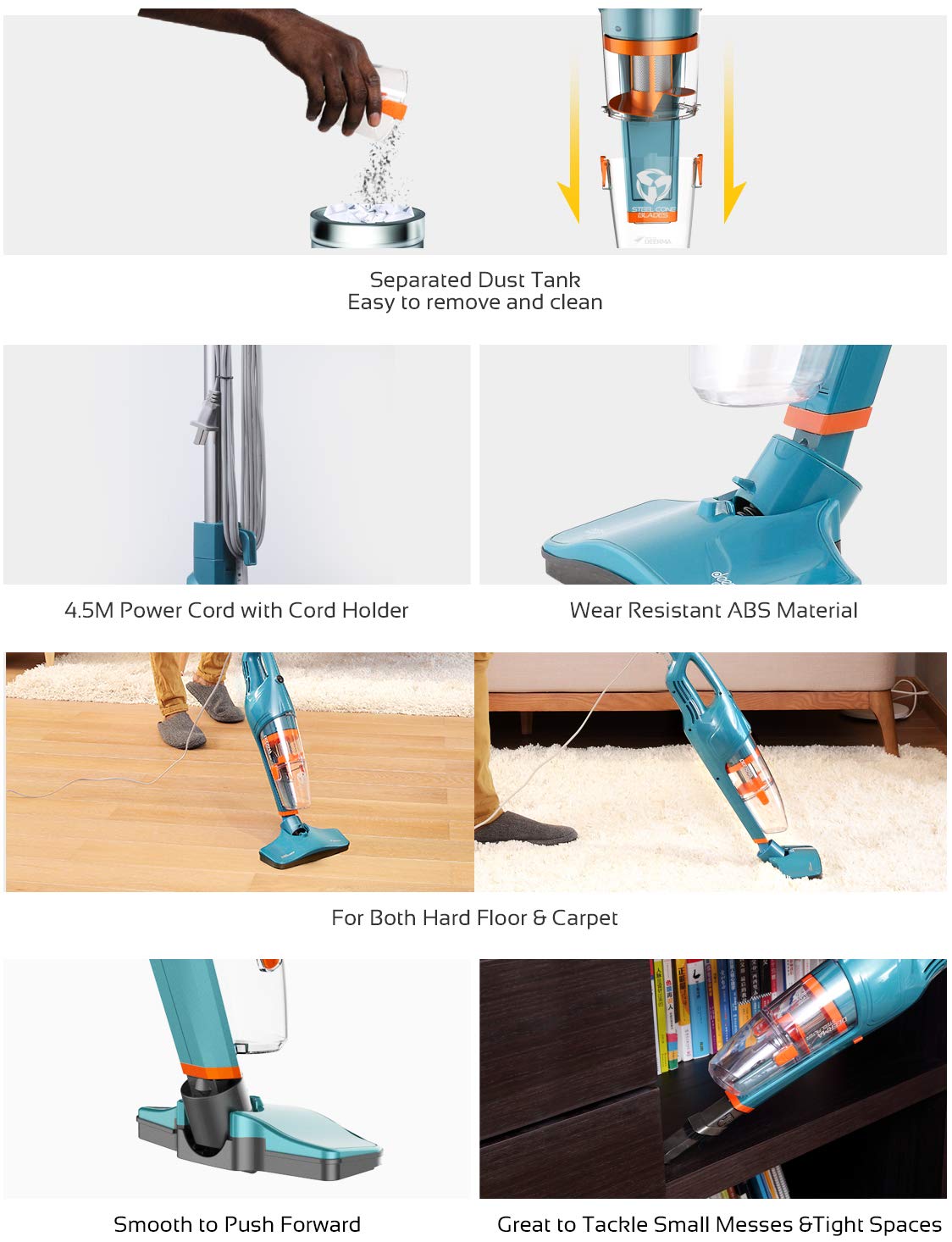 Deerma 2 in 1 Vacuum Cleaner, Handheld Lightweight Vacuum Cleaner with 13kpa Strong Suction Corded Upright Stick Vacuum for Hard Floor Car Pet Hair