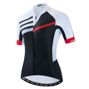 weimostar cycling jersey women bike shirt top pro team summer short sleeve mtb bicycle clothing pockets black red size m