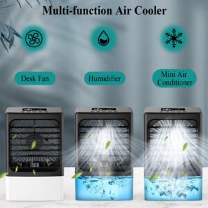 OVPPH Portable Air Conditioner, Personal Air Cooler Fan Mini Evaporative Cooler Desk Table Fan, Quiet Air Circulator Humidifier Misting Fan with 3 Speeds for Home Bedroom Office (Black)