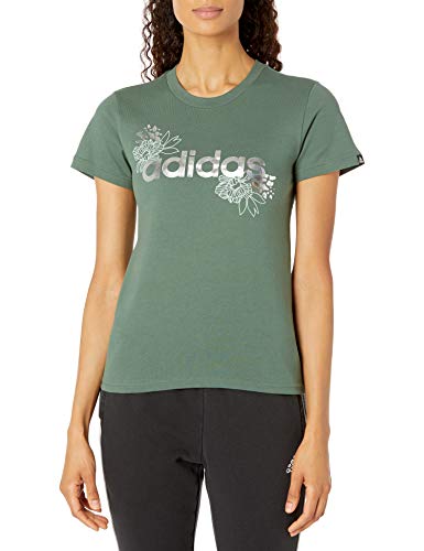 adidas womens Foil Linear Graphic Tee Green Oxide Small