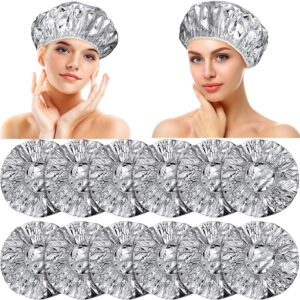 12 pieces deep conditioning caps aluminum foil reusable hair processing caps hair coloring shower caps for home salon use (silvery, 12 inch)